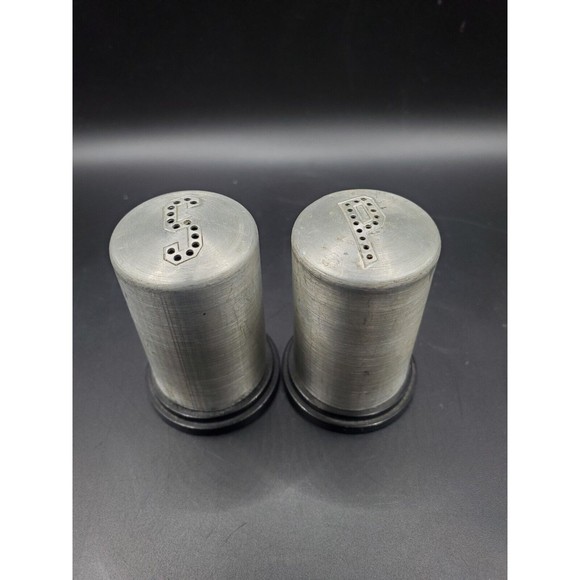 Unmarked | Dining | Vintage Aluminum Salt And Pepper Shakers With Black ...